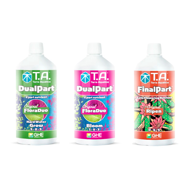 Комплект удобрений, GHE Flora Duo, (Grow HW + Bloom + Ripen), 3шт. по 1л, (Terra Aquatica ...