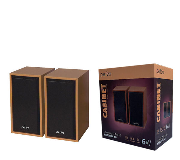 Компьютерные колонки Perfeo CABINET, 2.0, 2х3Вт, USB, бук дерево - купить с доставкой по ...