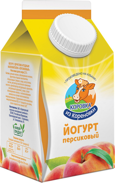 Йогурт питьевой персиковый 2,1% 450 г, Коровка из Кореновки купить на ...