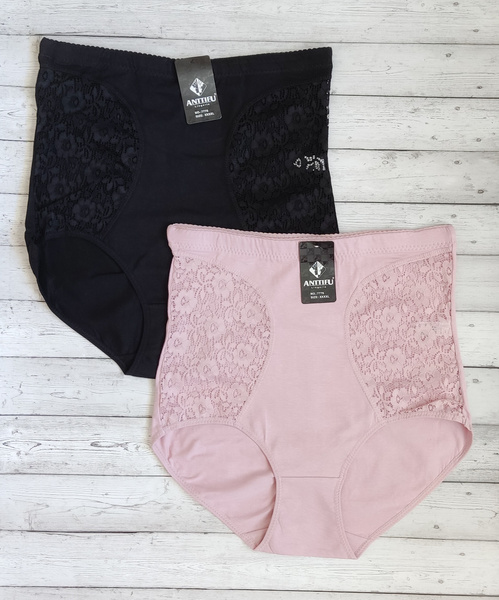 Комплект трусов Женский Anttifu слипы Хлопок черный, розовый, размер 52, 54 Высокая Китай ...
