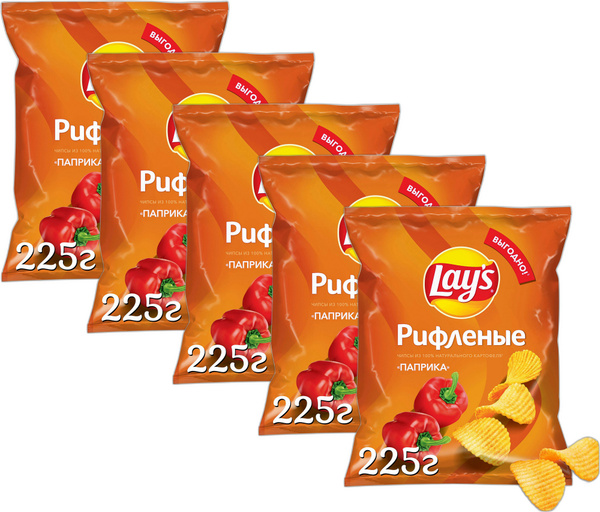 Чипсы картофельные Lay's Паприка 225 г в упаковке, комплект: 5 упаковок - купить с доставкой по ...
