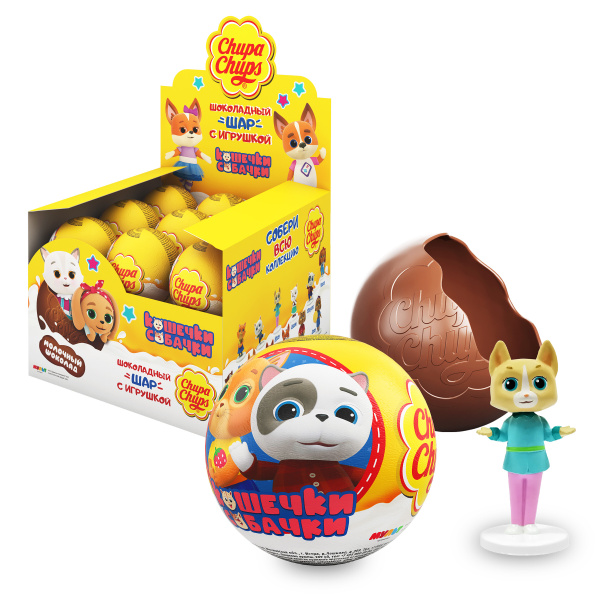 Шоколадный шар Chupa Chups с игрушкой внутри, "Кошечки-Собачки", 18 шт ...
