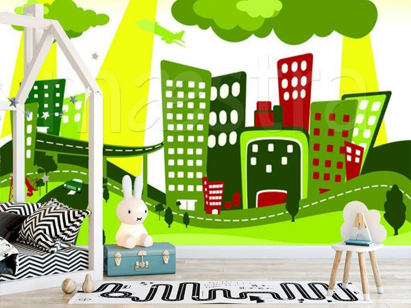 Фотообои бесшовные Зеленый город В260 см х Ш347 см Master Fresok артикул 12-220 флизелиновые, на ...