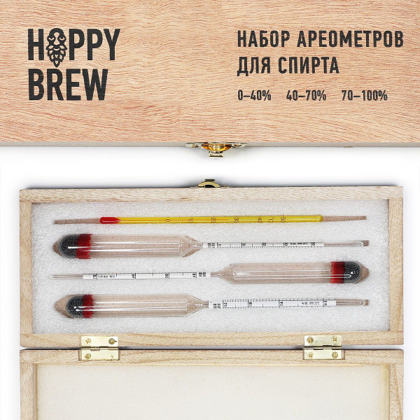 Набор из трёх спиртометров (ареометров) и термометра Hoppy Brew в ...