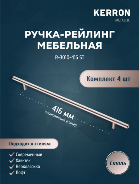 Ручка мебельная Kerron R-3010 Рейлинг, Глянцевая, 4 шт купить по выгодной цене в интернет ...
