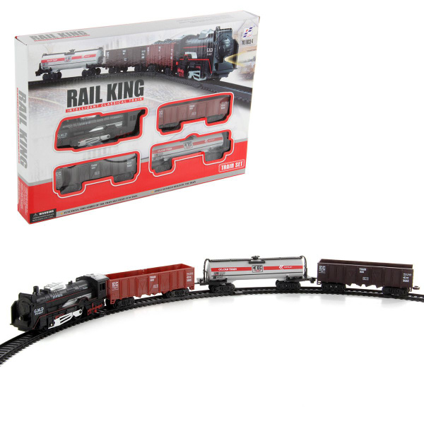 Железная дорога Rail King 19033-4 на батарейках / Паровоз+3 вагона ...