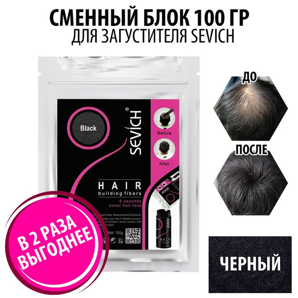 Загуститель для волос Sevich Hair Fibers, 100 гр, black (черный ...