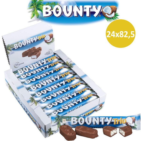 Bounty / Баунти шоколадный батончик, Молочный шоколад, Трио Кокос ...