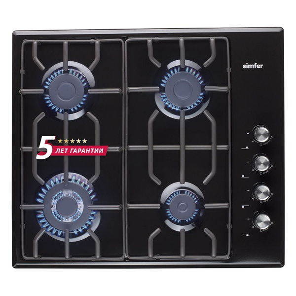 Газовая варочная панель Simfer 60см, газ-контроль, электроподжиг, WOK конфорка, эмалированная ...