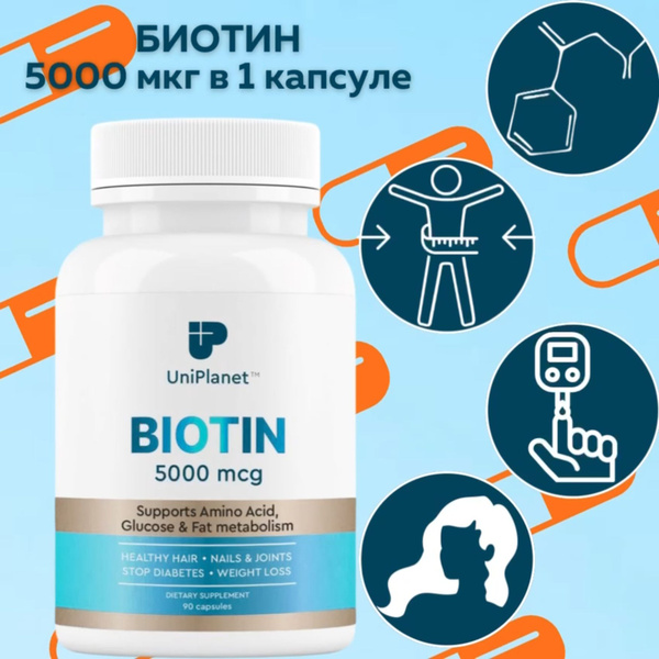 Биотин 5000 (Коэнзим P) 90 капсул. Uniplanet - купить с доставкой по ...