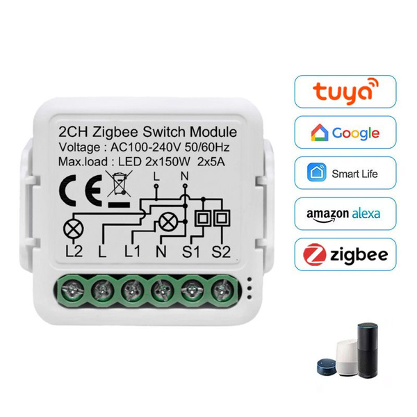 Zigbee Smart Relay 2CH переключатель с двойным контролем Работа с Tuya ...