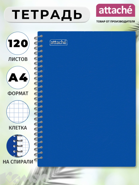 Бизнес-тетрадь Attache Plastic, A4 (218x295 мм), 120 листов, синяя, в ...