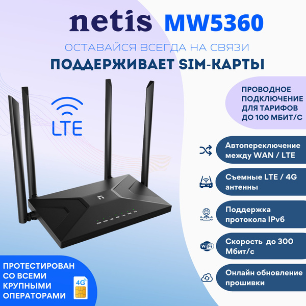 Роутер Netis MW5360, черный, 2.4 ГГц купить по низкой цене с доставкой в интернет-магазине OZON ...