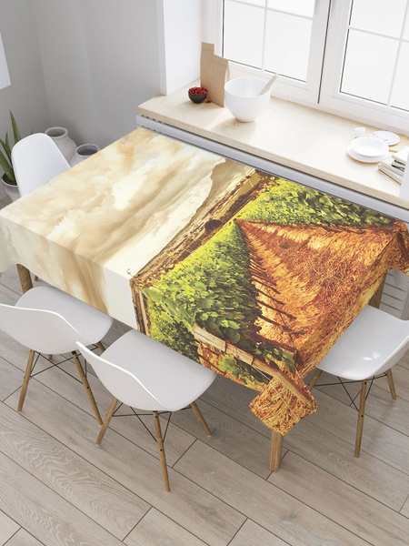 Прямоугольная тканевая скатерть на стол JoyArty с рисунком "Облачный сад" 145 на 180 см купить ...