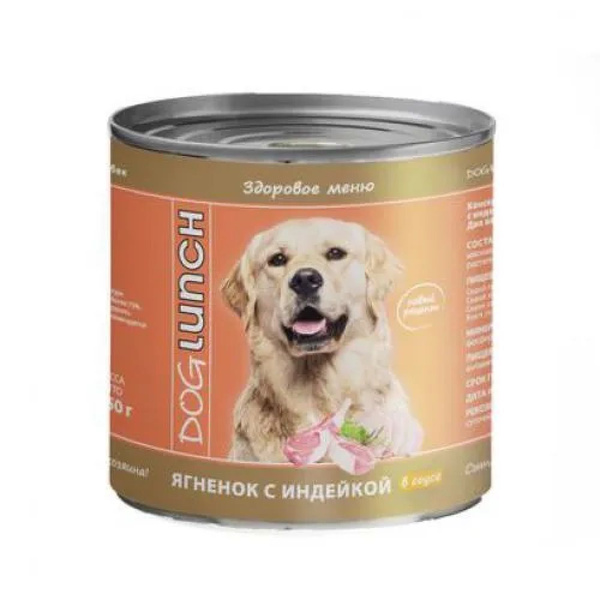 Dog Lunch Консервы для собак с Ягнёнком и Индейкой в соусе 750гр (750 ...