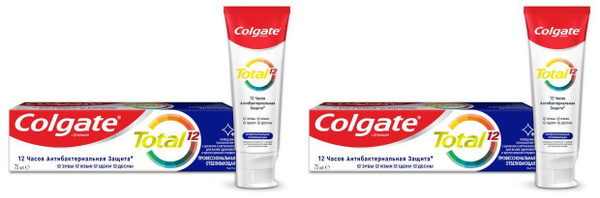 Colgate Зубная паста Total 12 антибактериальная Профессиональная чистка Отбеливающая, 75 мл, 2 ...