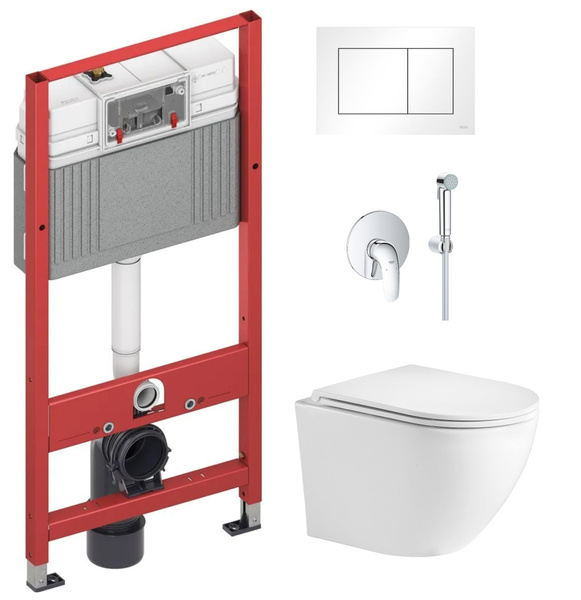 Комплект унитаза c инсталляцией TECE, направление выпуска: Горизонтальное (в стену), set ...