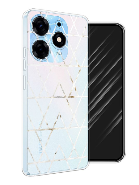 Силиконовый чехол на Tecno Spark 10 Pro Текно Спарк 10 Про Треугольники трафарет прозрачный