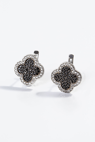 MultiSilver Серьги Четырехлистный клевер с черными фианитами серебро ...