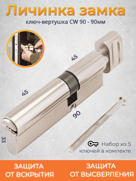 Личинка для замка, цилиндровый механизм, перфорированный ключ-вертушка ...