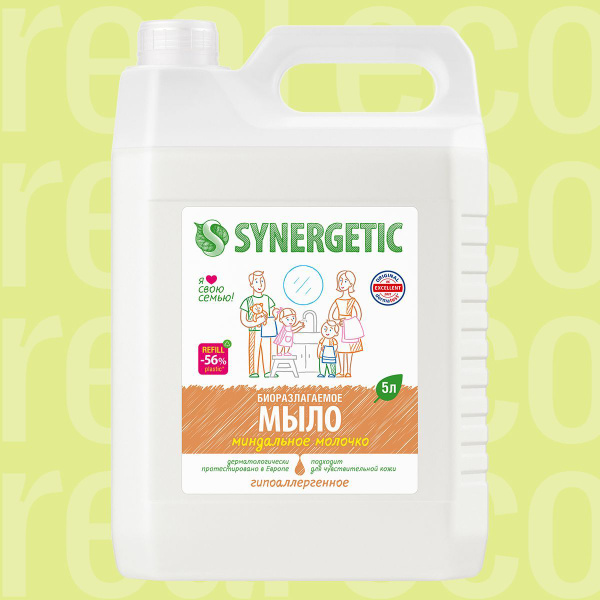 Жидкое мыло для рук 5 л SYNERGETIC Миндальное молочко ...