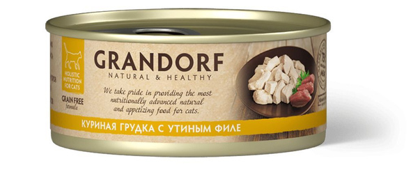 Влажный корм Grandorf консервы для кошек, Куриная грудка с уткой, 70 г ...