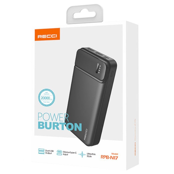 Внешний аккумулятор (Power Bank) RECCI RPB-N15 Power Burton 5000мАч, USB, 2.1A - купить по ...