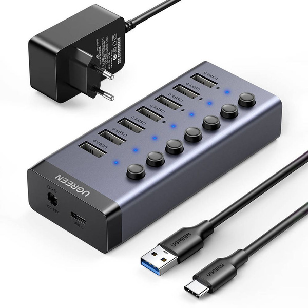 Мульти Хаб UGREEN CM481 USB-C to 7-Port USB-A 3.0 Hub DC 12V (90307 ...
