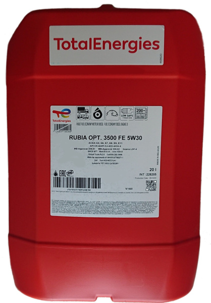 Масло моторное Total Rubia Optima 3500 FE 5W-30 Синтетическое 20 л ...