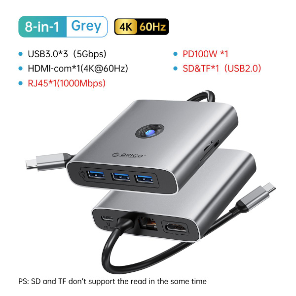 Orico Usb 3 0 адаптер концентратор типа C до 4k60 Гц Hdmi совместимая