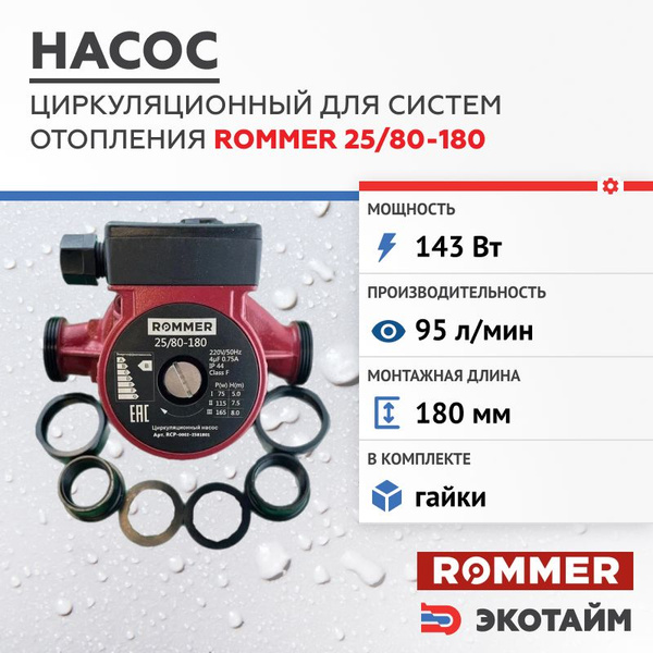 Циркуляционный насос ROMMER Циркуляционные насос 25/80-180, 220 л/мин - купить по выгодной цене ...
