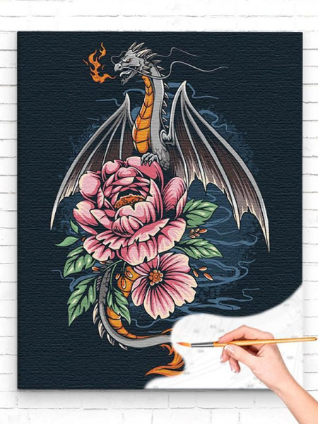 Картина по номерам 'Дракон с пионами Мифология 40х50' - купить с ...