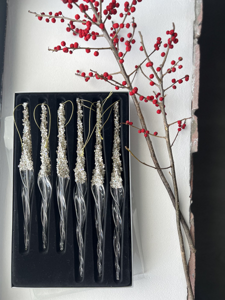 Стеклянные сосульки на елку / Новогодние украшения спиральки / Набор ...