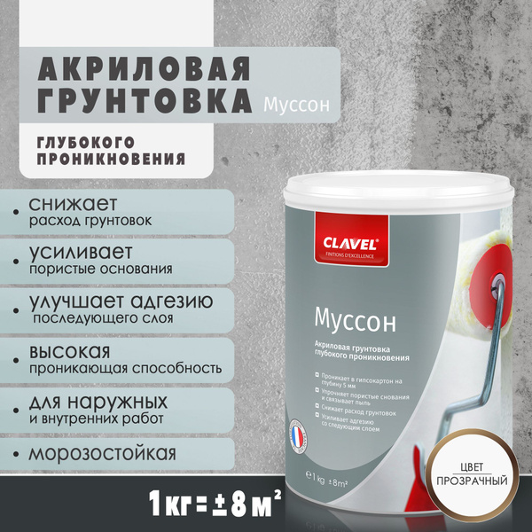 Характеристики Акриловая грунтовка 1 кг глубокого проникновения Clavel ...