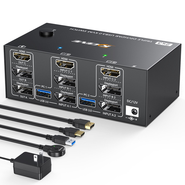 Переключатель AVE HDSW KVM 2UT (2 PC, Triple monitor DP+DP+HDMI 8K 60Hz ...