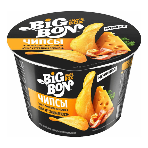 Упаковка 12 пачек Чипсы Big Bon Snack Box Сыр с беконом 70г - купить с ...