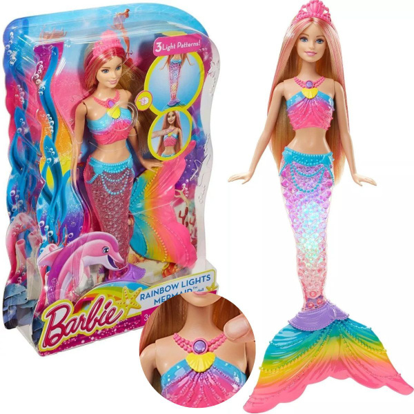 Barbie DHC40 Rainbow Light Mermaid с розовыми полосатыми волосами для ...