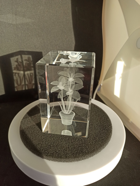 Цветы в горшке 3D в хрустале 8*5 см / подарок на хрустальную свадьбу ...