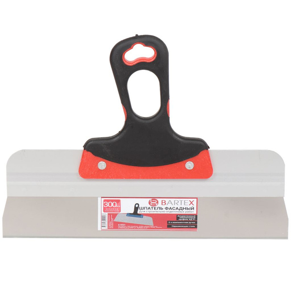 Шпатель фасадный, нержавеющая сталь, 300 мм, прямой, рукоятка двухкомпонентная, Bartex, Евро ...