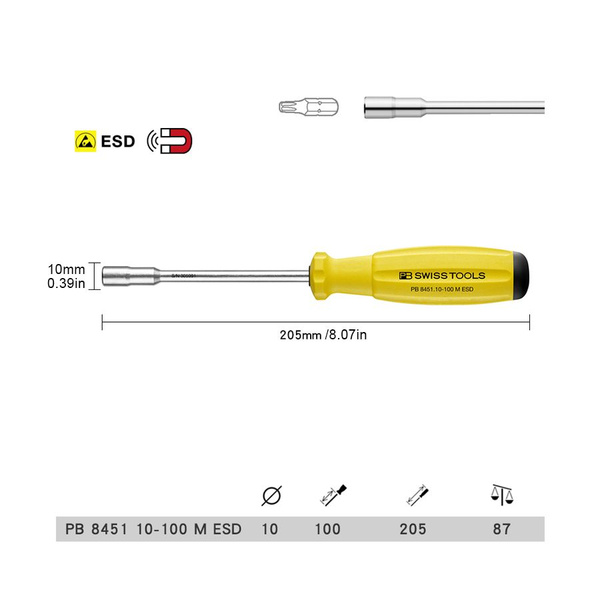 PB SWISS TOOLS, Ручка отвертки с магнитом, многофункциональная ручная насадка, PB 8451 10-100 M ...