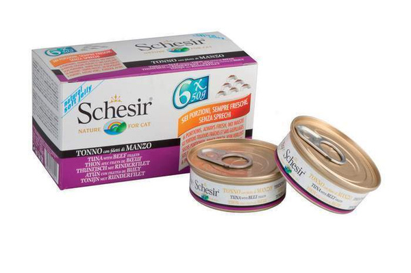 Консервы для кошек Schesir, тунец с говядиной, 50гр х 6 шт (30 шт ...