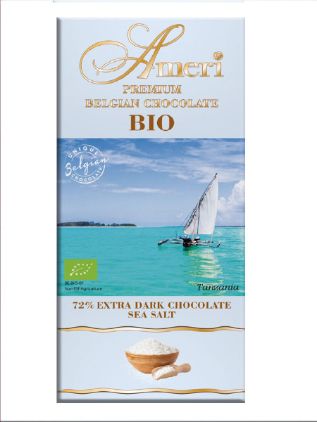 Шоколадная плитка Ameri BIO Extra dark chocolate 72% sea salt Экстра горький шоколад 72% какао с ...