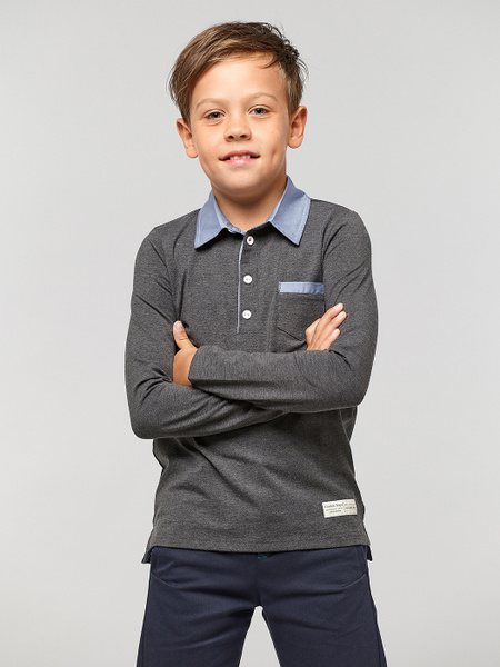 Лонгслив Мальчики cookie темно-серый, размер 152 Хлопок, Трикотаж Офисный/школьный, рост 152 ...