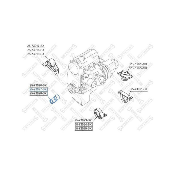25-73027-SX подушка ДВС нижняя правая VIN: 577031> Daewoo Matiz 0.8 ...