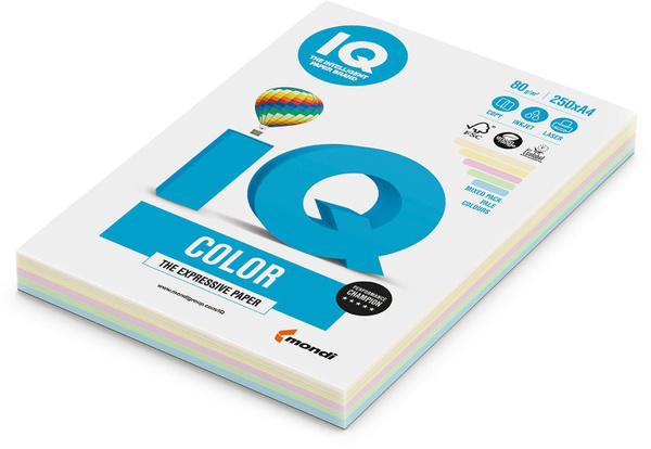 Бумага IQ color А4, 80 г/м, 250 листов, (5цветов x 50листов), цветная ...