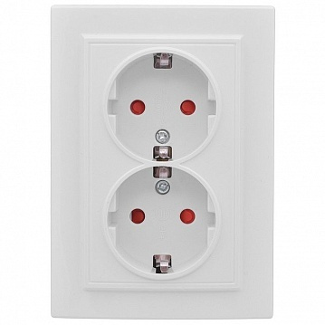 Розетка двухместная МИНСК, скрытый монтаж, с заземлением, со шторками, белый ERR16-128-100 EKF ...