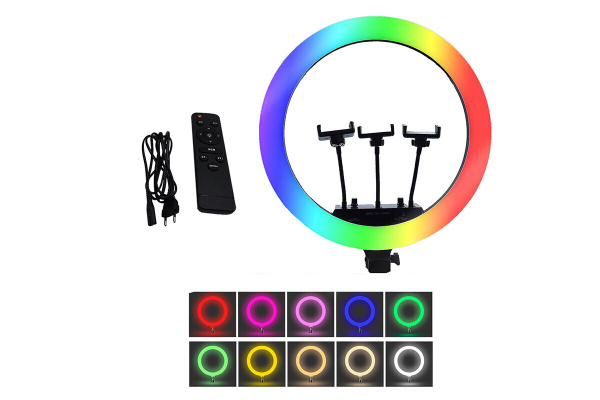 Профессиональная цветная кольцевая лампа 45 см RGB 18 со штативом 70 ...