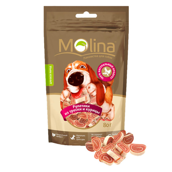 Molina лакомства для собак Рулетики из трески и курицы 80 г, 3 упаковки ...