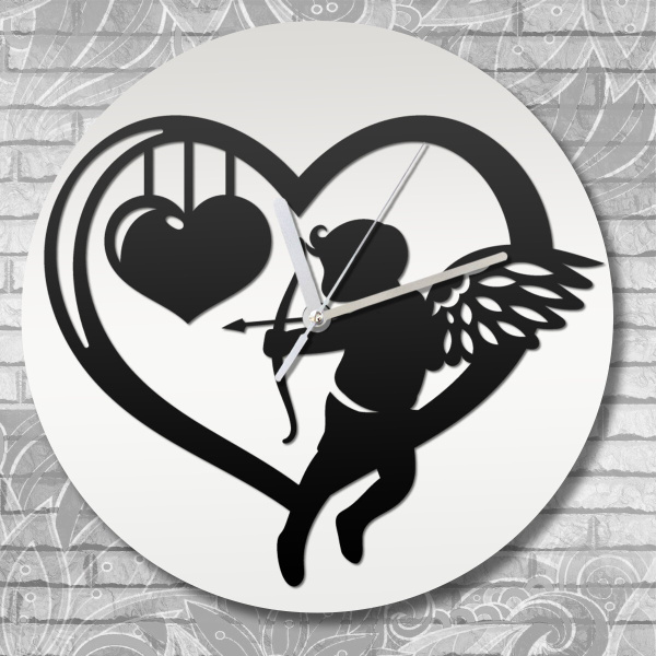 Настенные часы деревянные бесшумные сердечко ангел купидон 389 купить по низкой цене в