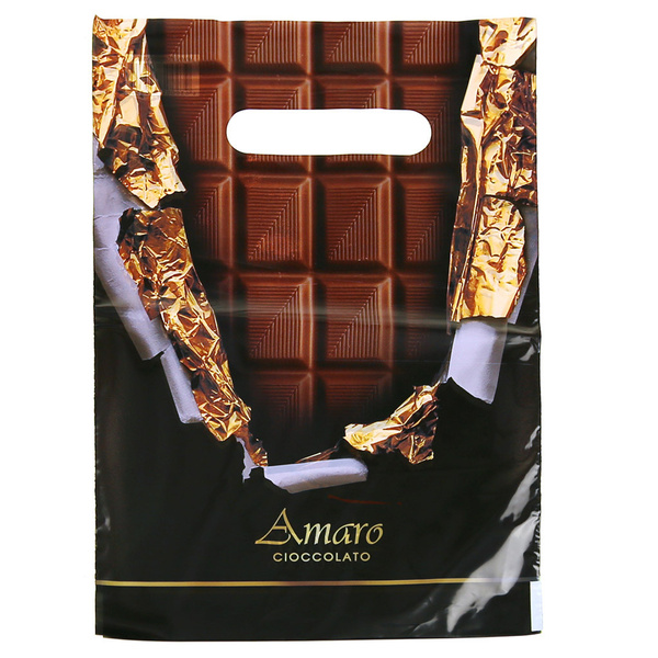 Пакет подарочный ПВД с вырубной ручкой 20х30см Горький шоколад 30 мкм ...